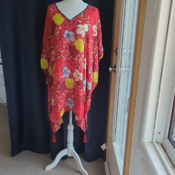 Jade | Tops | Jade 0 Silk Asymmetrical Red Tunic With 34 Sleeves And ...